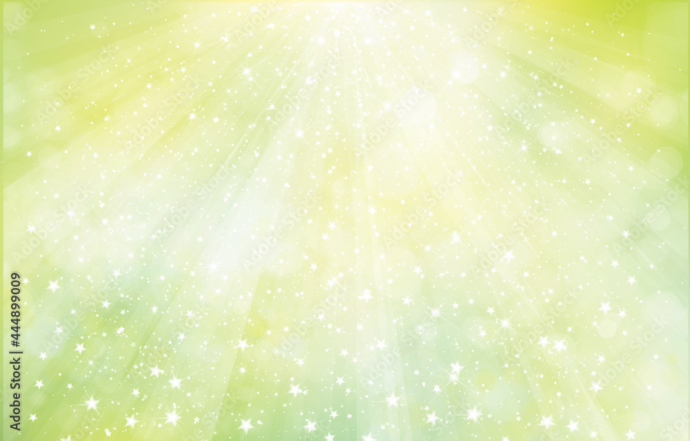Vector green, sparkling background with rays, lights and stars. Green ...