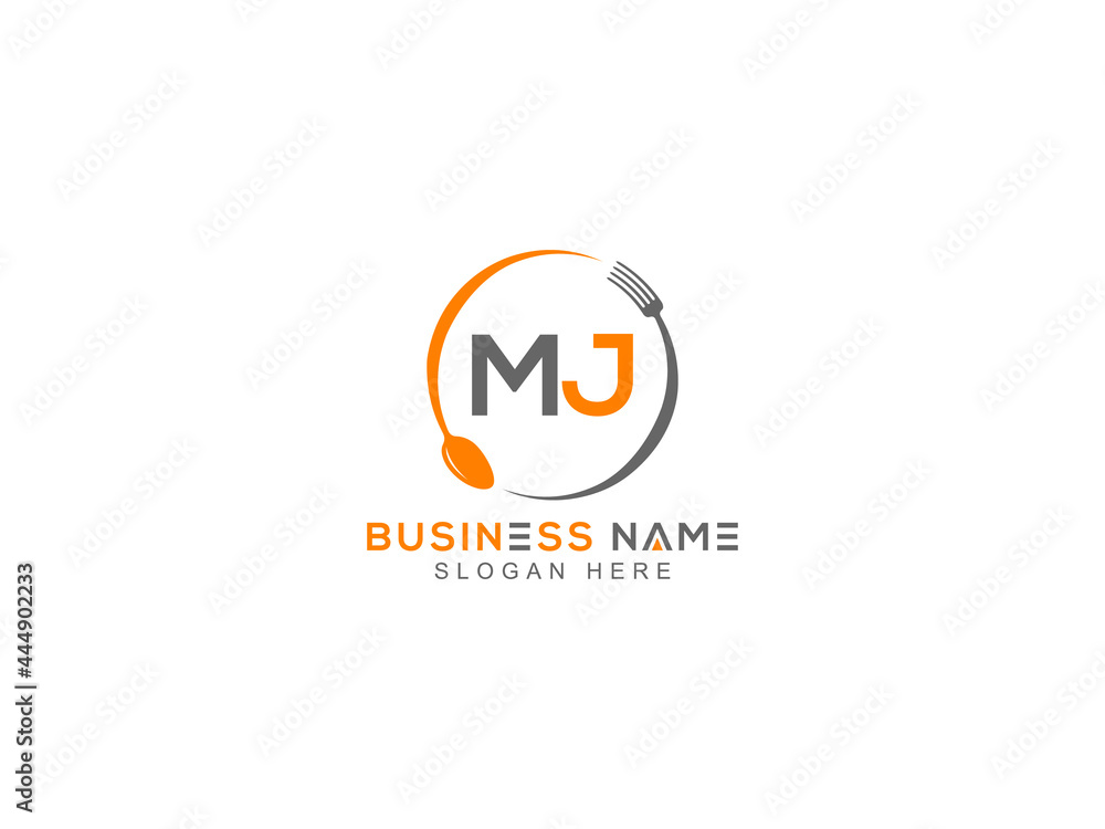 Vetor de Letter MJ Logo, restaurants mj logo icon with line style knife ...