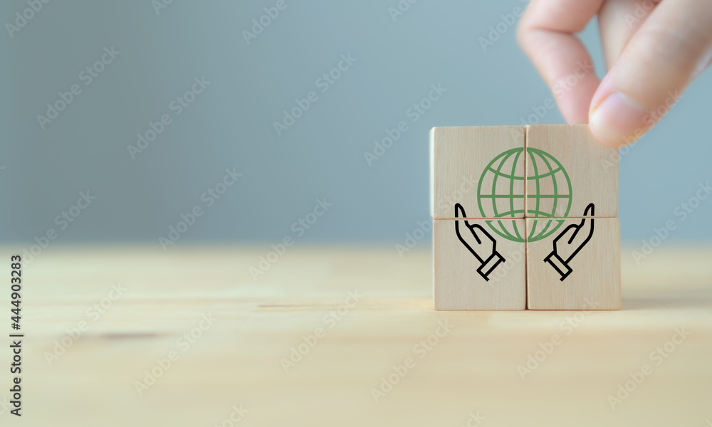 Social responsibility core value concept with hand and globe icon on ...