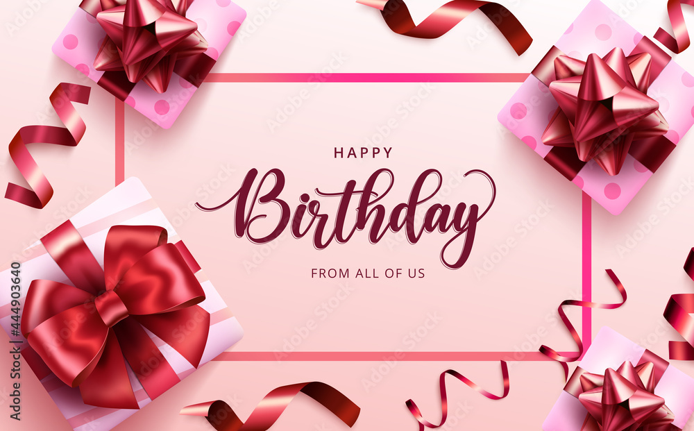 Happy birthday gifts vector template design. Happy birthday text in ...