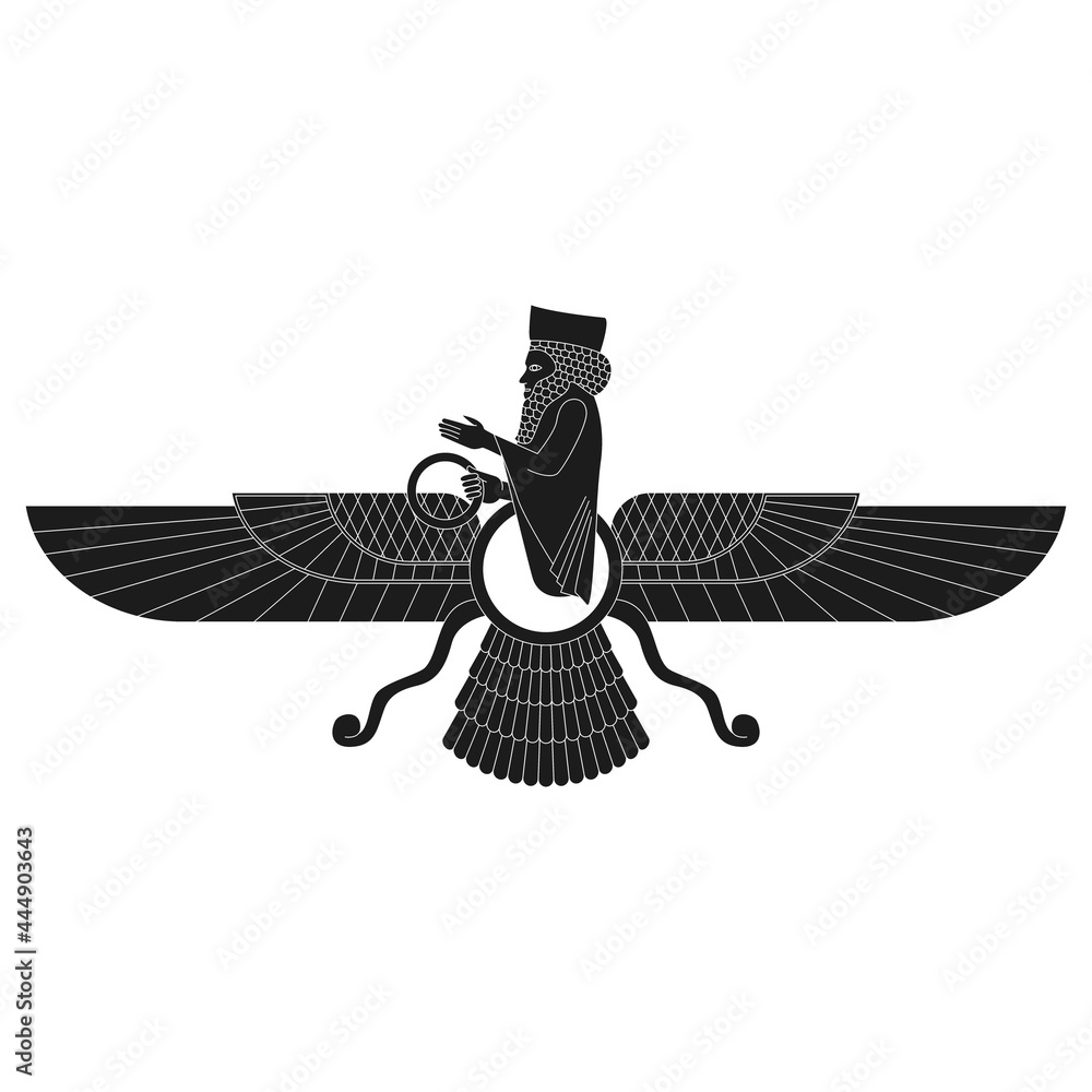 vector monochrome icon with ancient sumerian symbol Faravahar for your ...