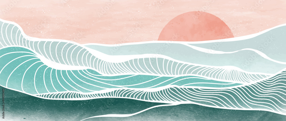 Creative minimalist modern paint and line art print. Abstract ocean ...