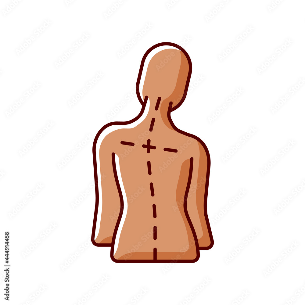 Uneven shoulders RGB color icon. Postural change. Difficulty walking ...