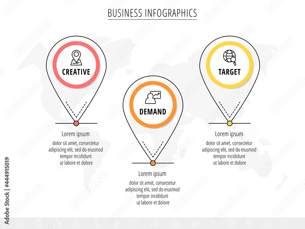 Line vector minimal infographic with pins. Business circle concept ...