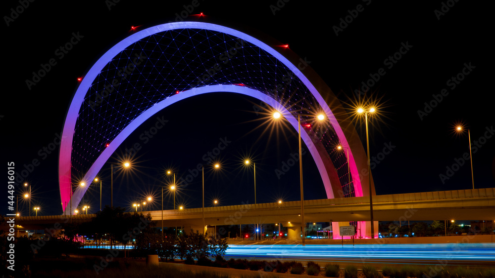 Doha, Qatar - May 26, 2021: Al Wahda Bridge in doha city. known as 56 ...