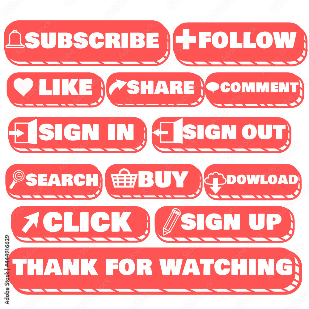 Collection of labels and buttons.Set of icons for channel and social ...