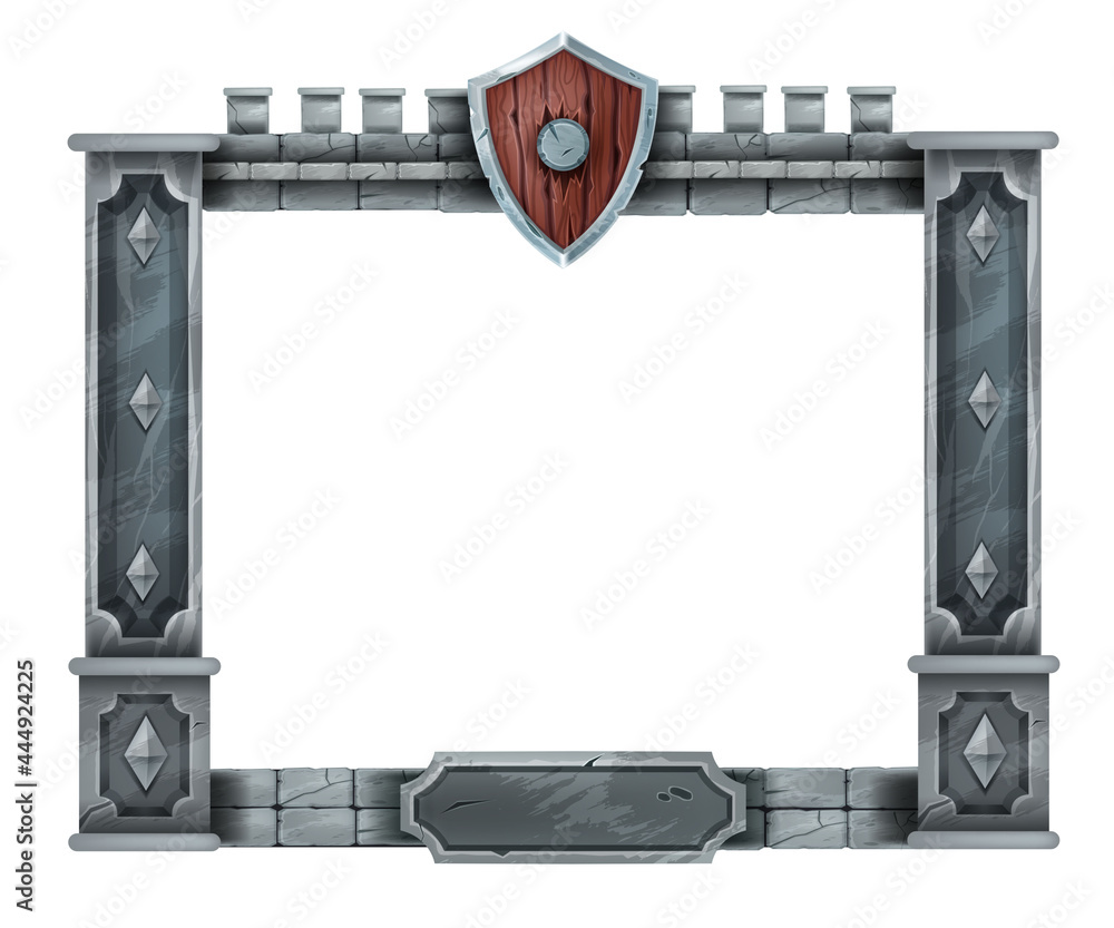 Medieval game stone frame, UI interface vector panel, ancient rock ...