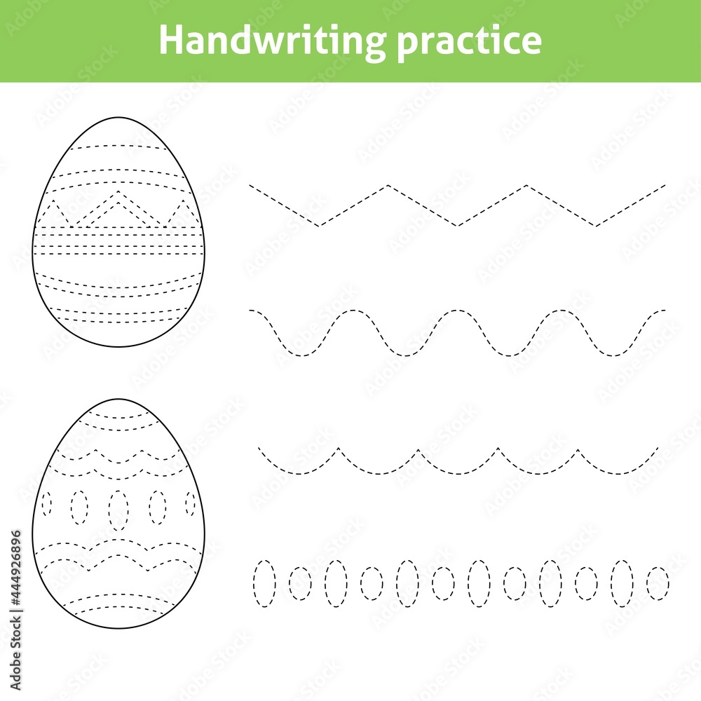 Handwriting worksheet for children with ornate Easter eggs. Educational ...