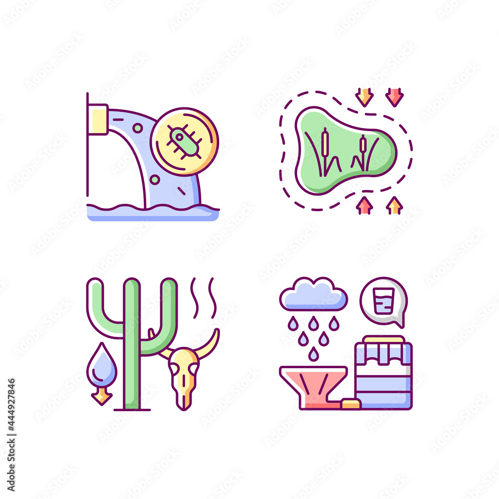Worldwide rising water demand RGB color icons set. Isolated vector ...