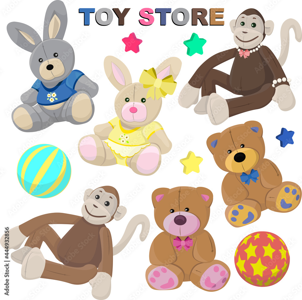 Set of cute colorful toy animals isolated on white background ...