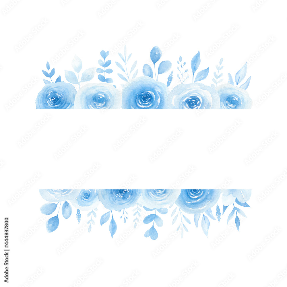 Watercolor blue floral frame isolated on white background. Wedding ...