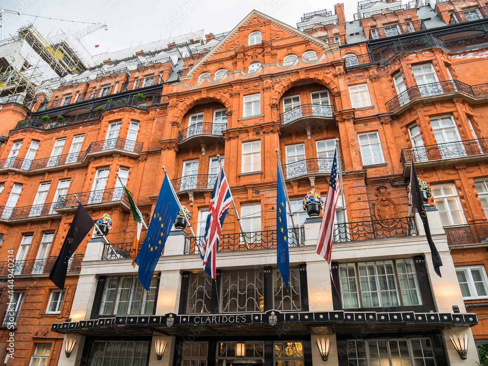 London, UK, July 10th 2021: Claridge's Hotel, the main entrance with ...
