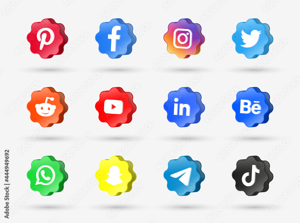 Social media icons banners buttons logos tags, facebook, twitter ...