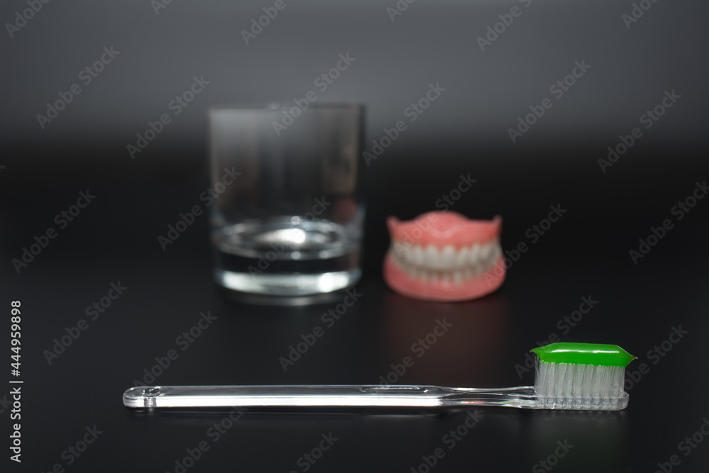 Full removable plastic denture of the jaws. Two acrylic dentures ...