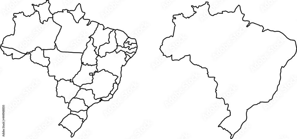 Outline map of Brazil, and another design with the delimitation of ...