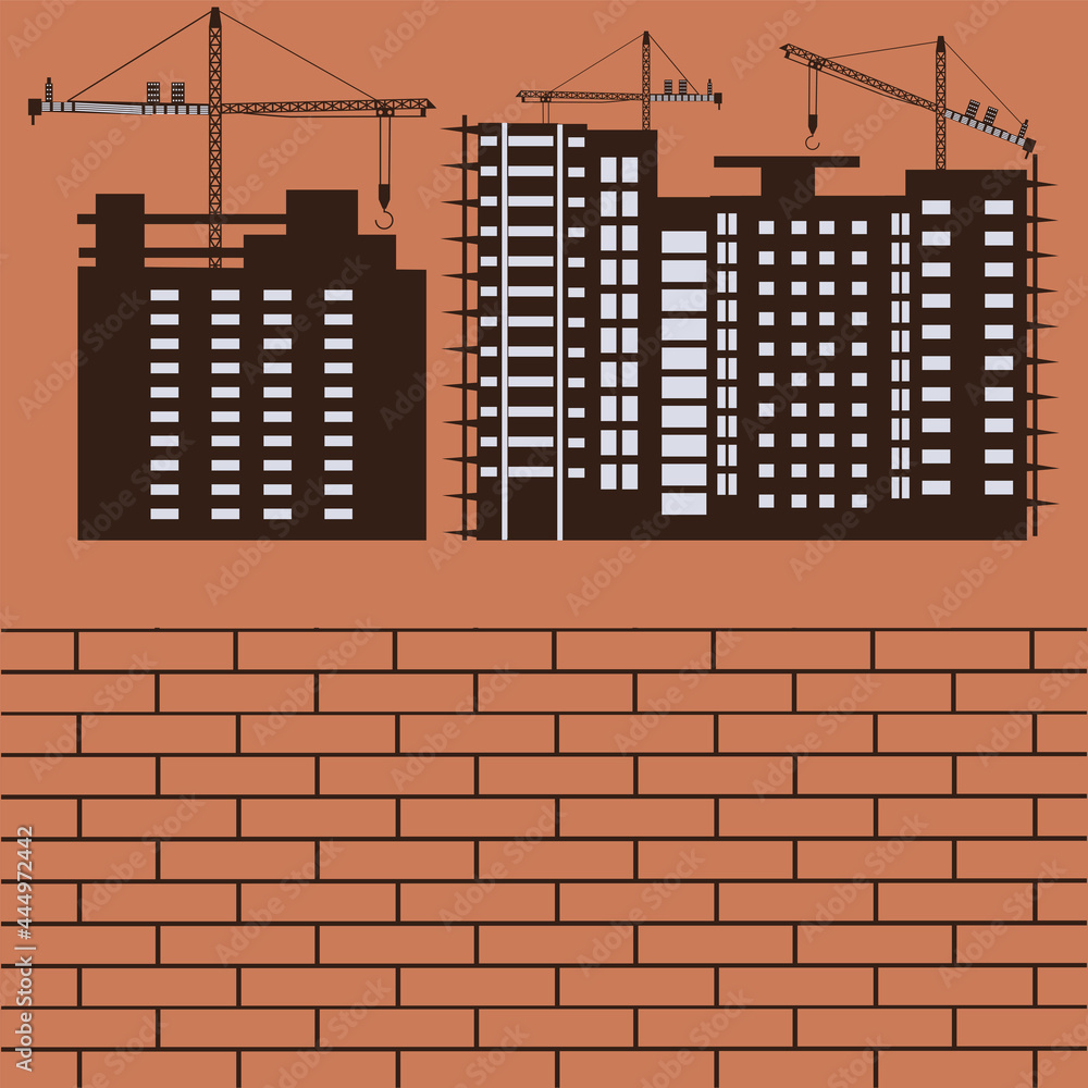 Construction of high-rise buildings, brick background - vector. Poster ...