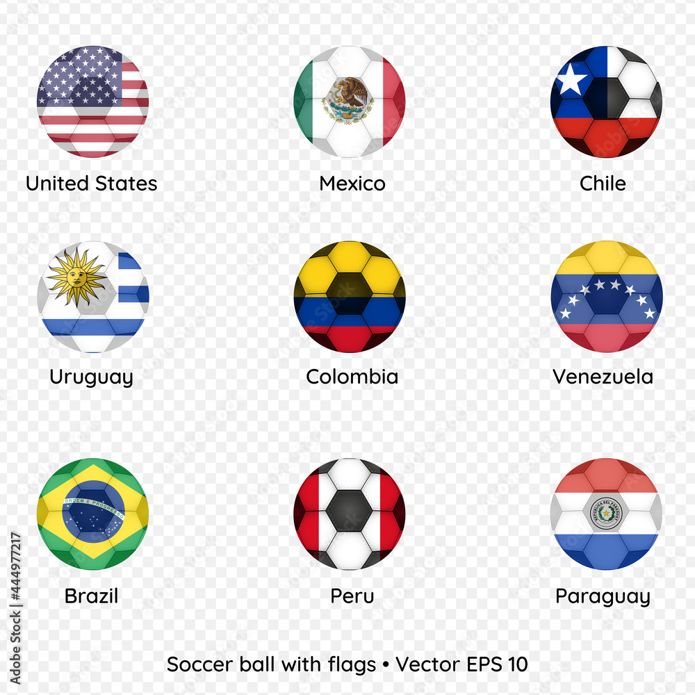 Soccer ball with flags isolated on transparent background, vector ...