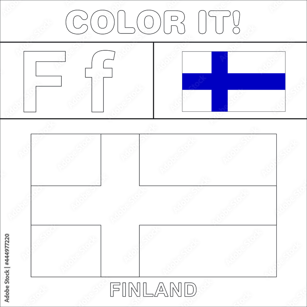 Finland Flag Coloring Page For Kids Stock Vector | Adobe Stock