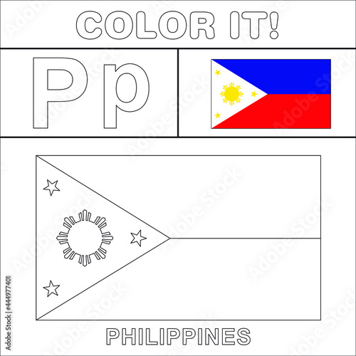 Philippines Flag Coloring Page For Kids Stock Vector | Adobe Stock