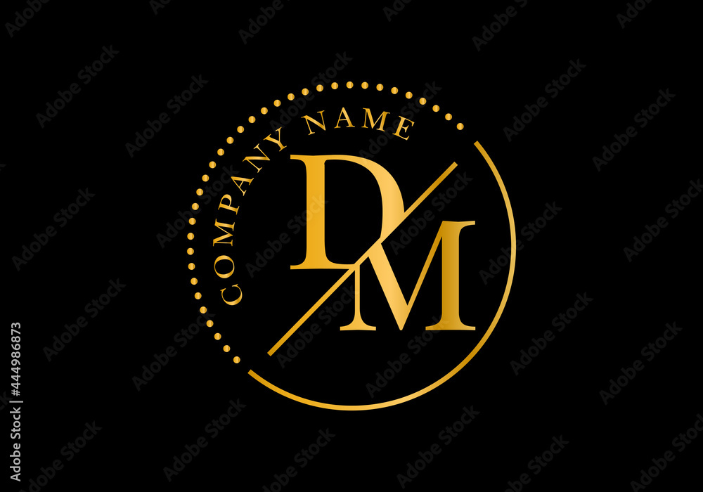 Golden letters DM with golden circle frames. Graphic Alphabet Symbol ...