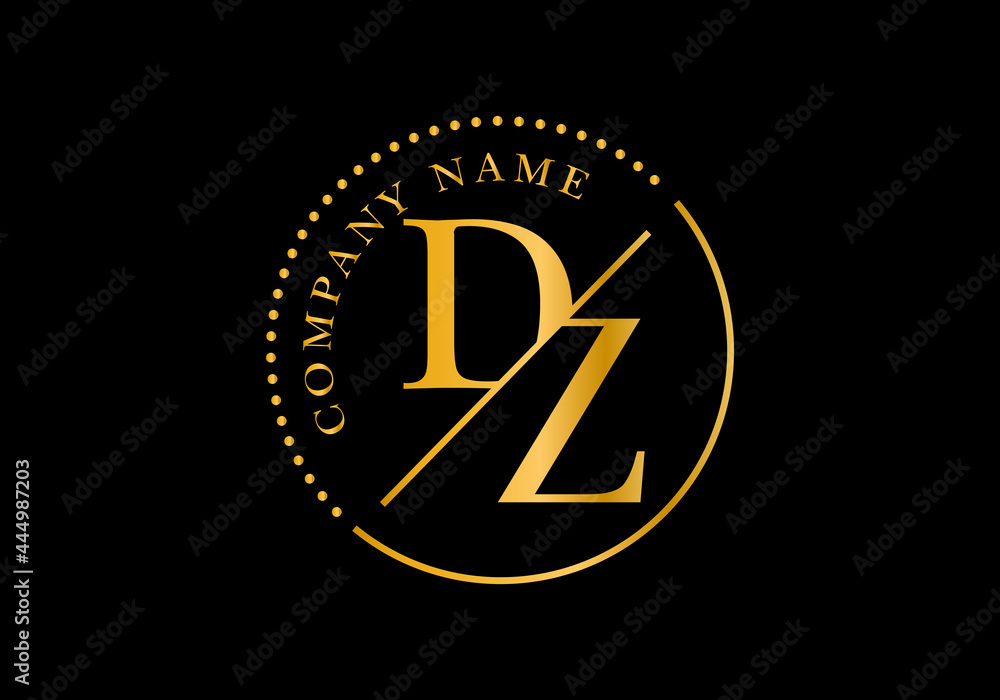 Golden letters DZ with golden circle frames. Graphic Alphabet Symbol ...