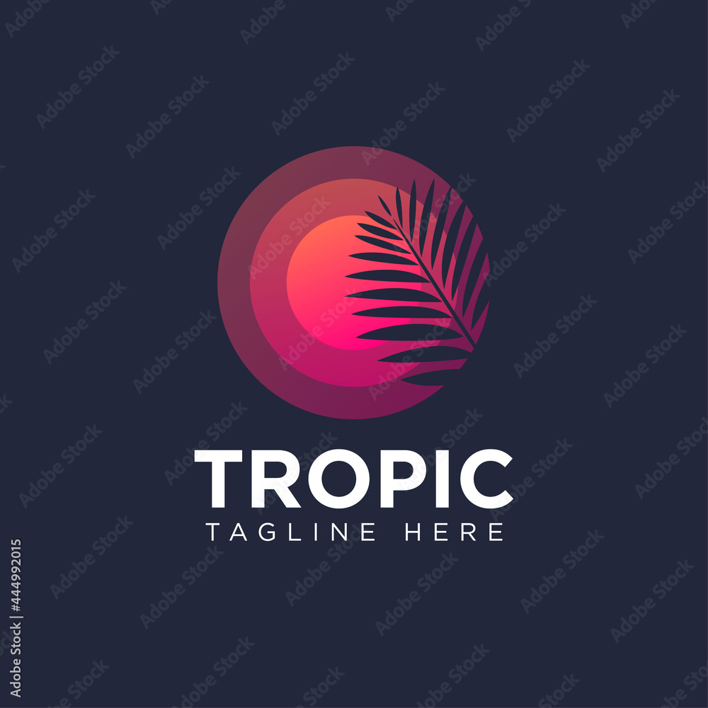 Tropic logo. Circle like sun and palm leaf. Resort and Spa emblem ...