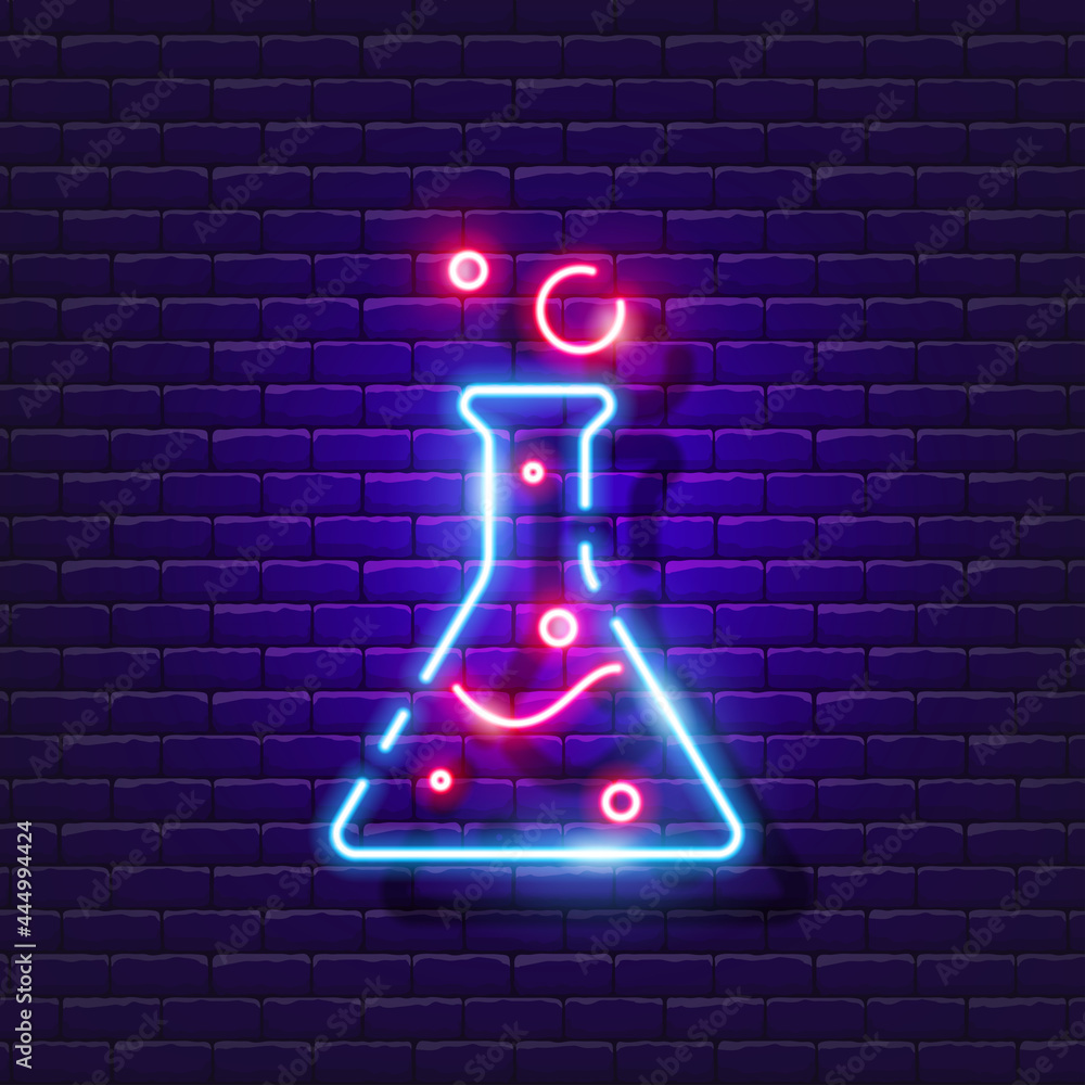 Test tube neon sign. Chemistry lesson glowing icon. Vector illustration ...