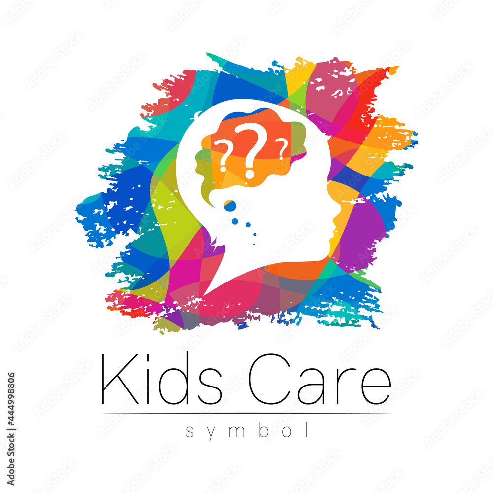 Child logotype with brain and question in rainbow brush vector ...