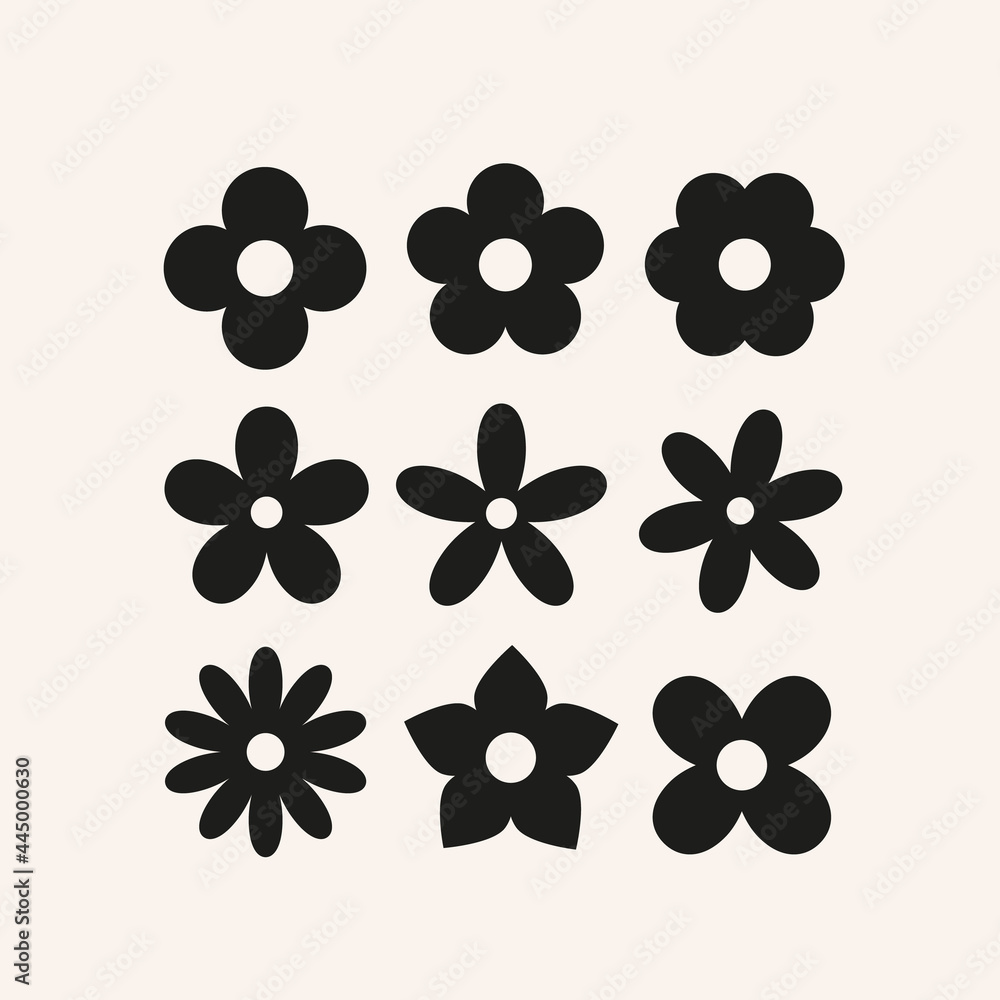 Cute simple flowers, basic floral shapes silhouettes for design Stock ...