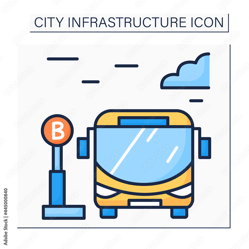 Bus stop color icon. Bus waiting for passengers outside. Urban and ...