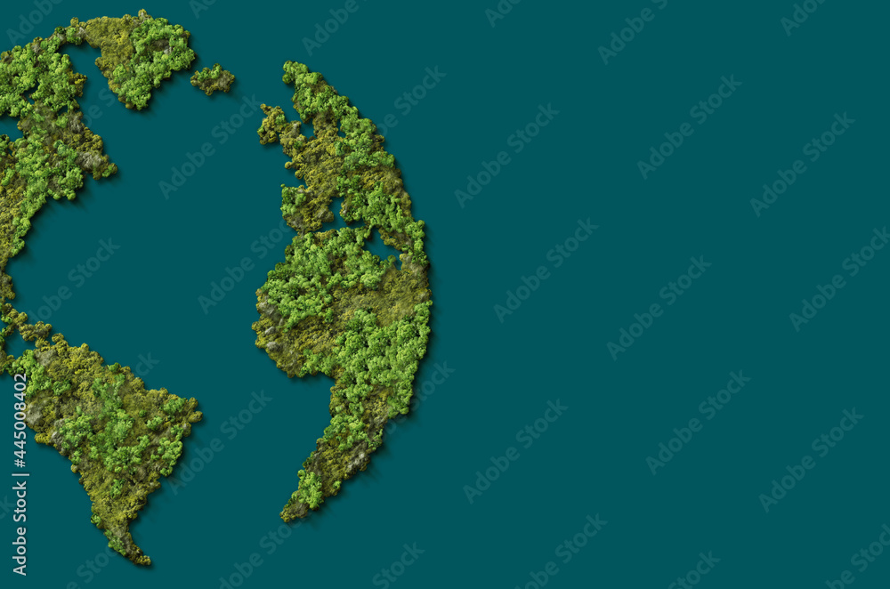Green World Map- 3D tree or forest shape of world map isolated on white ...