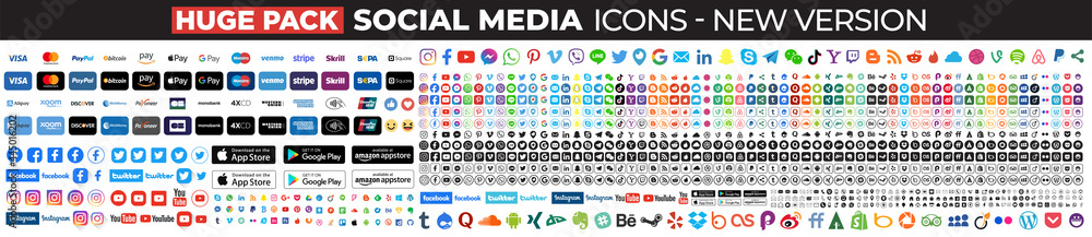 Huge Pack social media icons. Facebook, instagram, twitter, youtube ...