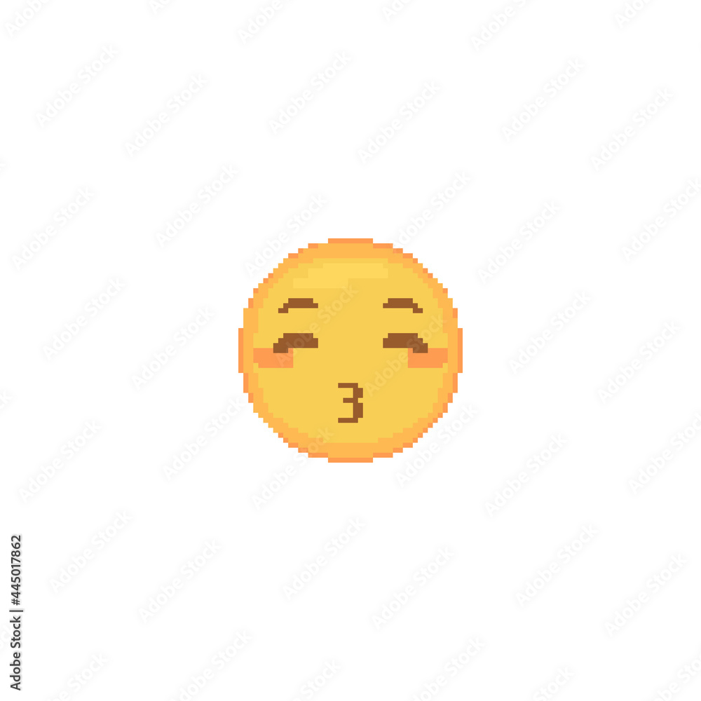 Pixel art Kissing Emoji face icon. Vector cute pixel Kiss emoticon ...