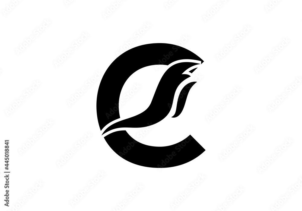 black and white Letter C logo with fire flame shape, emblem, design ...