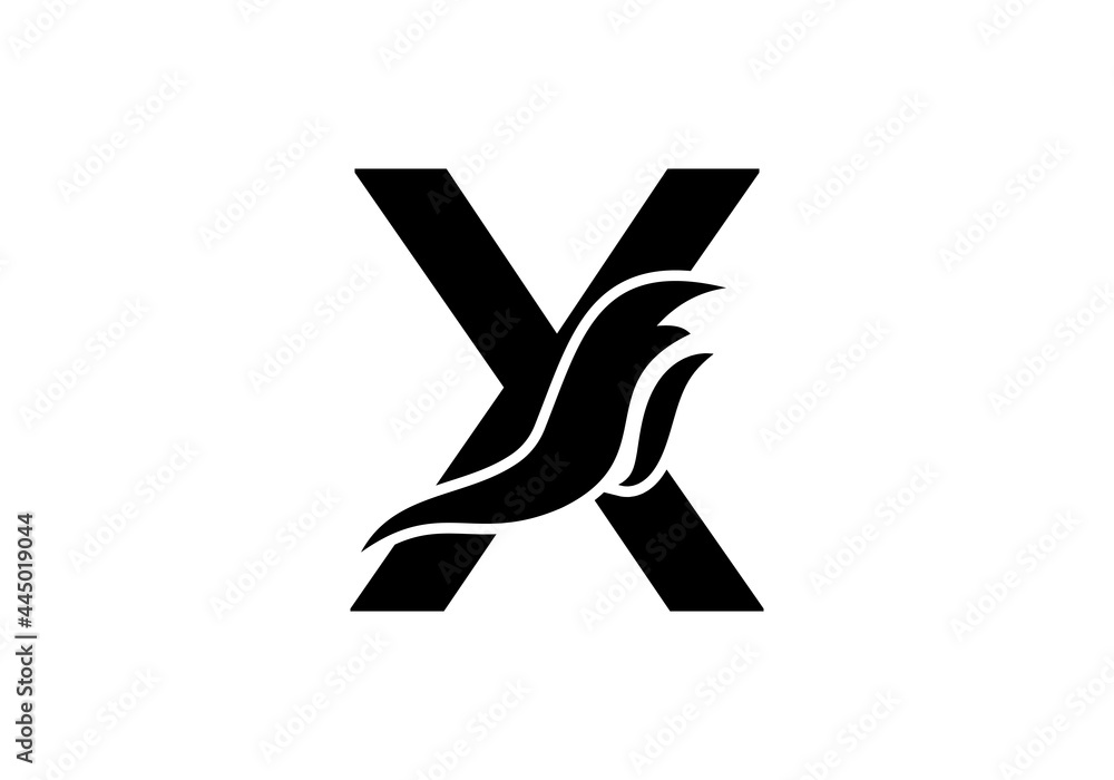 black and white Letter X logo with fire flame shape, emblem, design ...
