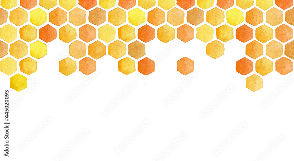 seamless border frame with honeycomb and bees. cute watercolor pattern ...
