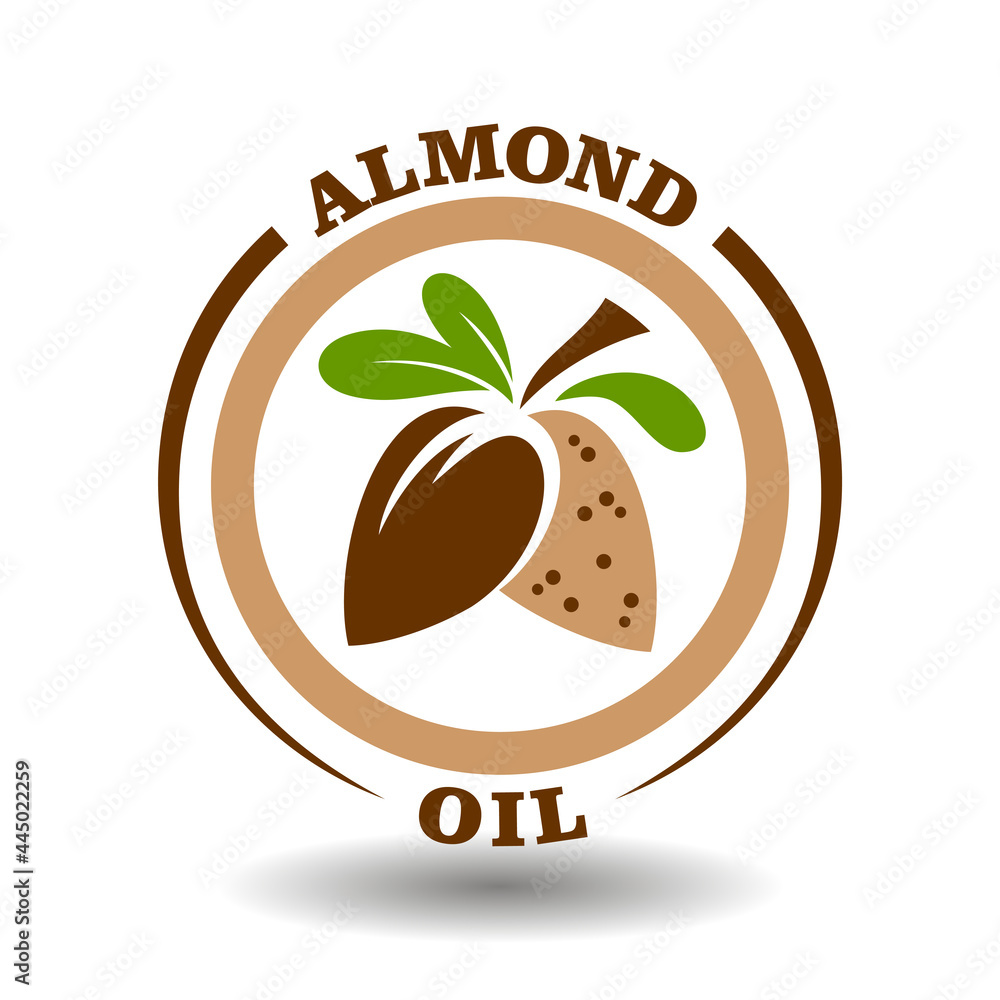 Simple circle logo Almond oil with round half cut nut shells icon and ...