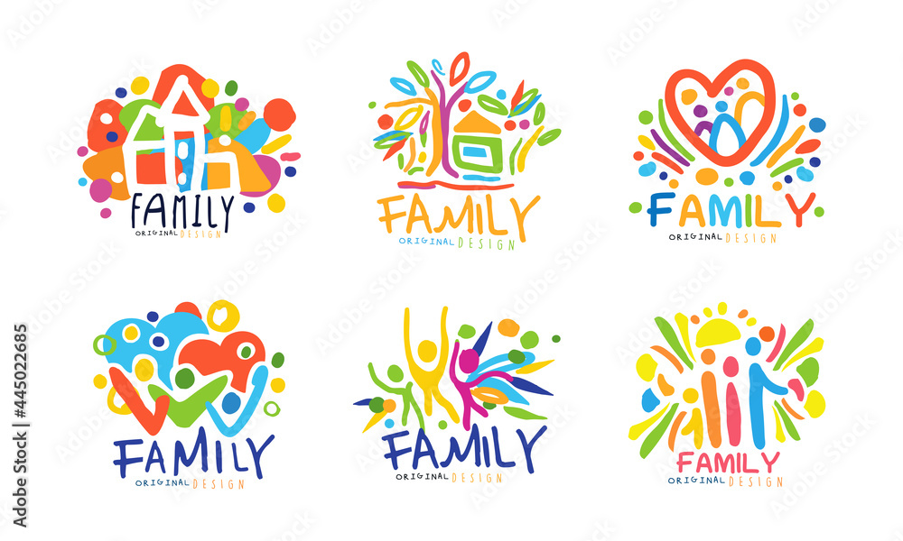 Colorful Family Label or Emblem Original Design Vector Set Stock Vector ...