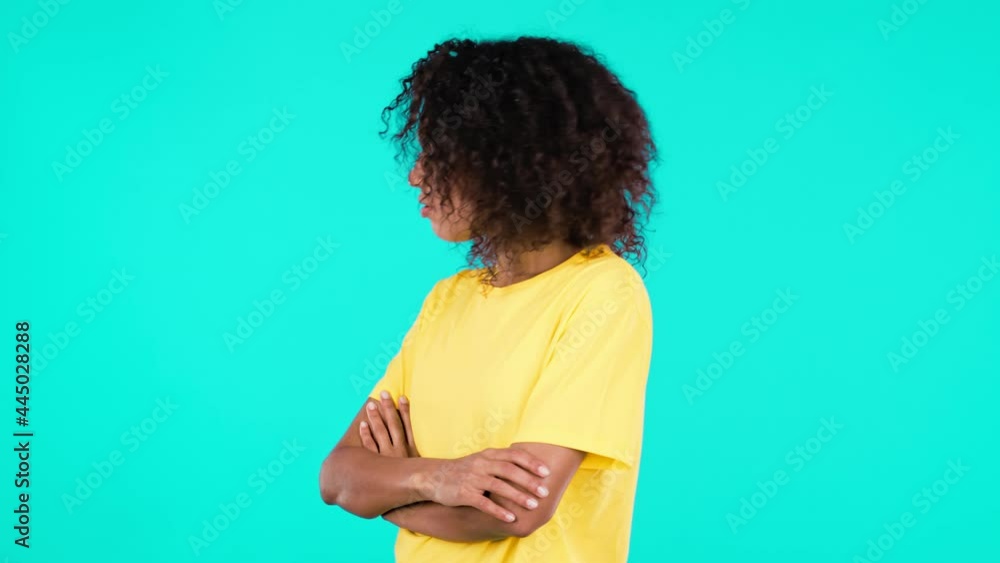 Wideo Stock: Angry offended african woman keeping arms crossed and ...