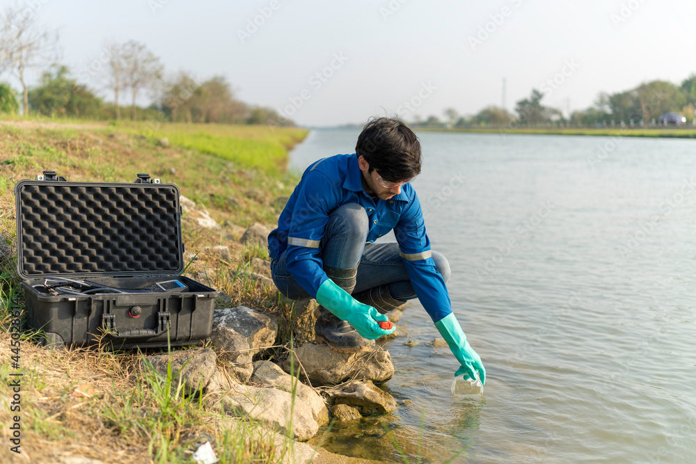 Technician use the Professional Water Testing equipment to measure the ...
