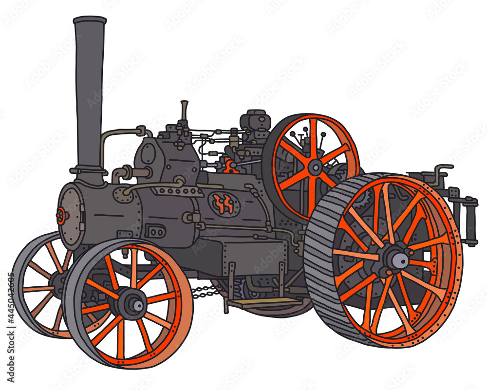 The vectorized hand drawing of a vintage steam traction engine Stock ...