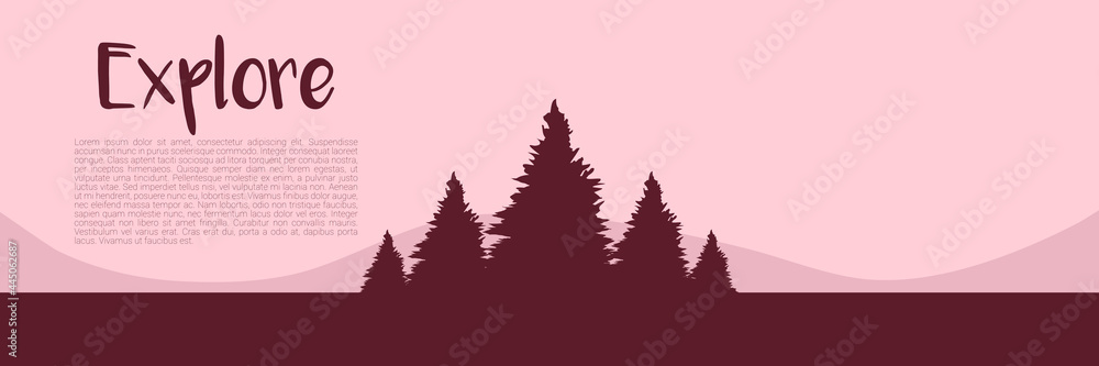 web banner template with pine tree vector illustration for web banner ...