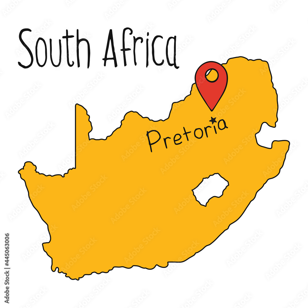 Map of South Africa with marked capital city Pretoria Stock ...