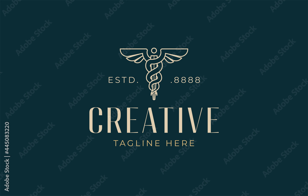 Caduceus medical line Logo Design Template. Vector Illustration of ...