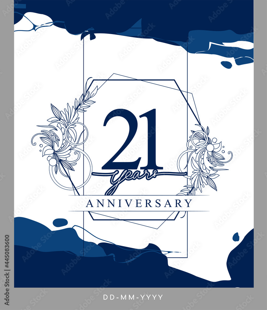 21st Anniversary logotype with hand drawn background blue color for ...