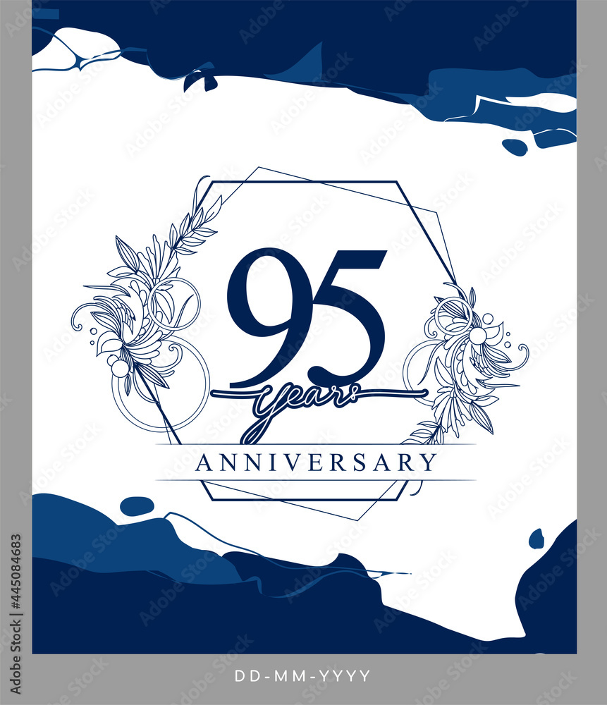 95th Anniversary logotype with hand drawn background blue color for ...