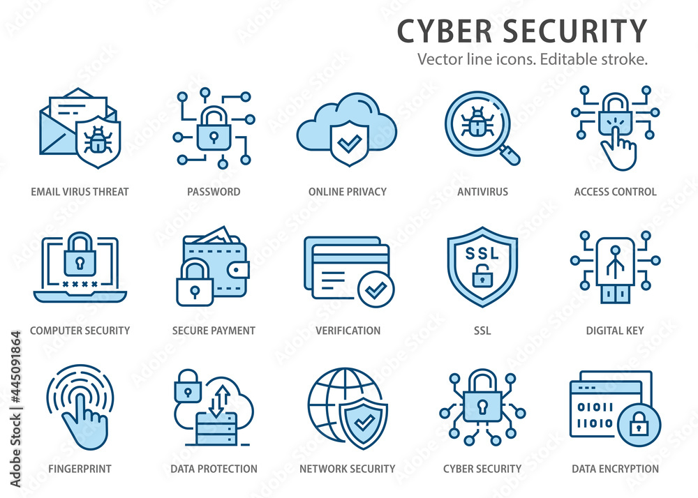 Cyber security line icons set. Vector illustration. Editable stroke. Stock Vector | Adobe Stock