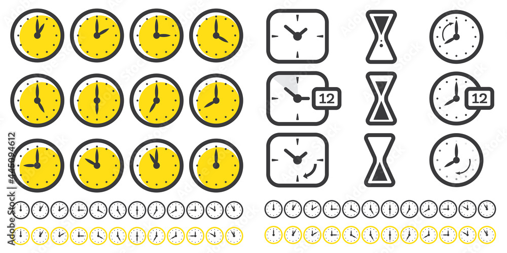 Set of Clocks Icons for Every Hour Isolated on White. Stock ...