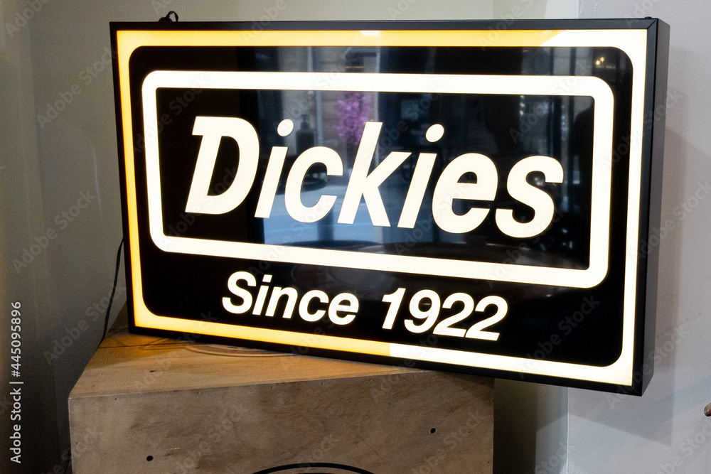 Dickies logo brand and sign text on store wall for us fashion boutique ...