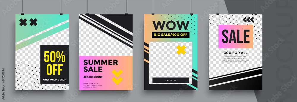 Marketplace card template. Set of bright vibrant banners, posters ...